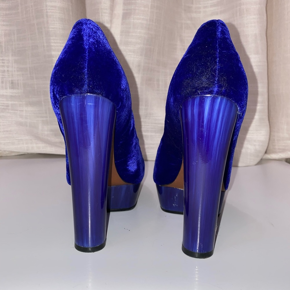 Rachel Zoe Layla Blue Velvet Platform Pump Heels - Gem